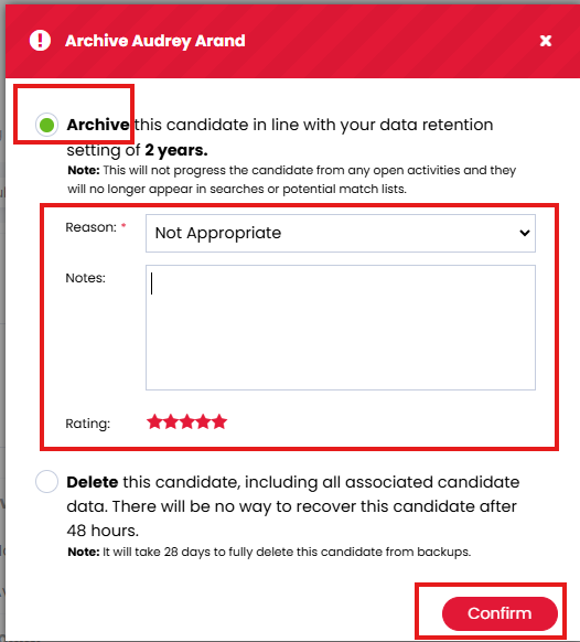 Delete, Archive or Un-Archive a Candidate