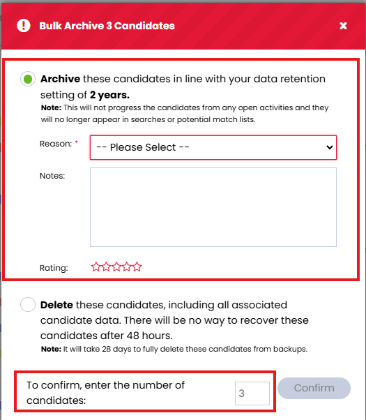 Delete, Archive or Un-Archive a Candidate